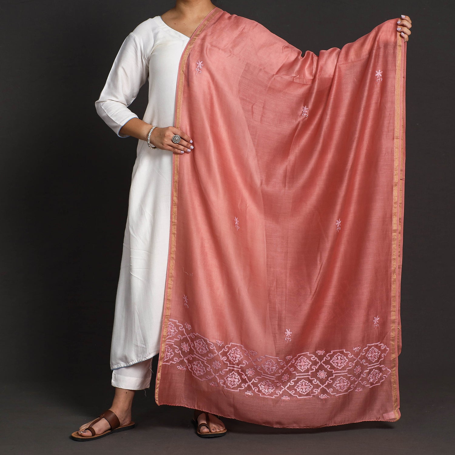 pure linen hand embroidery dupatta with tassels pure linen hand ...