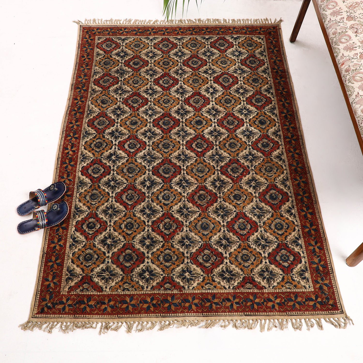 printed cotton durrie carpet rug warangal weave kalamkari block printed ...