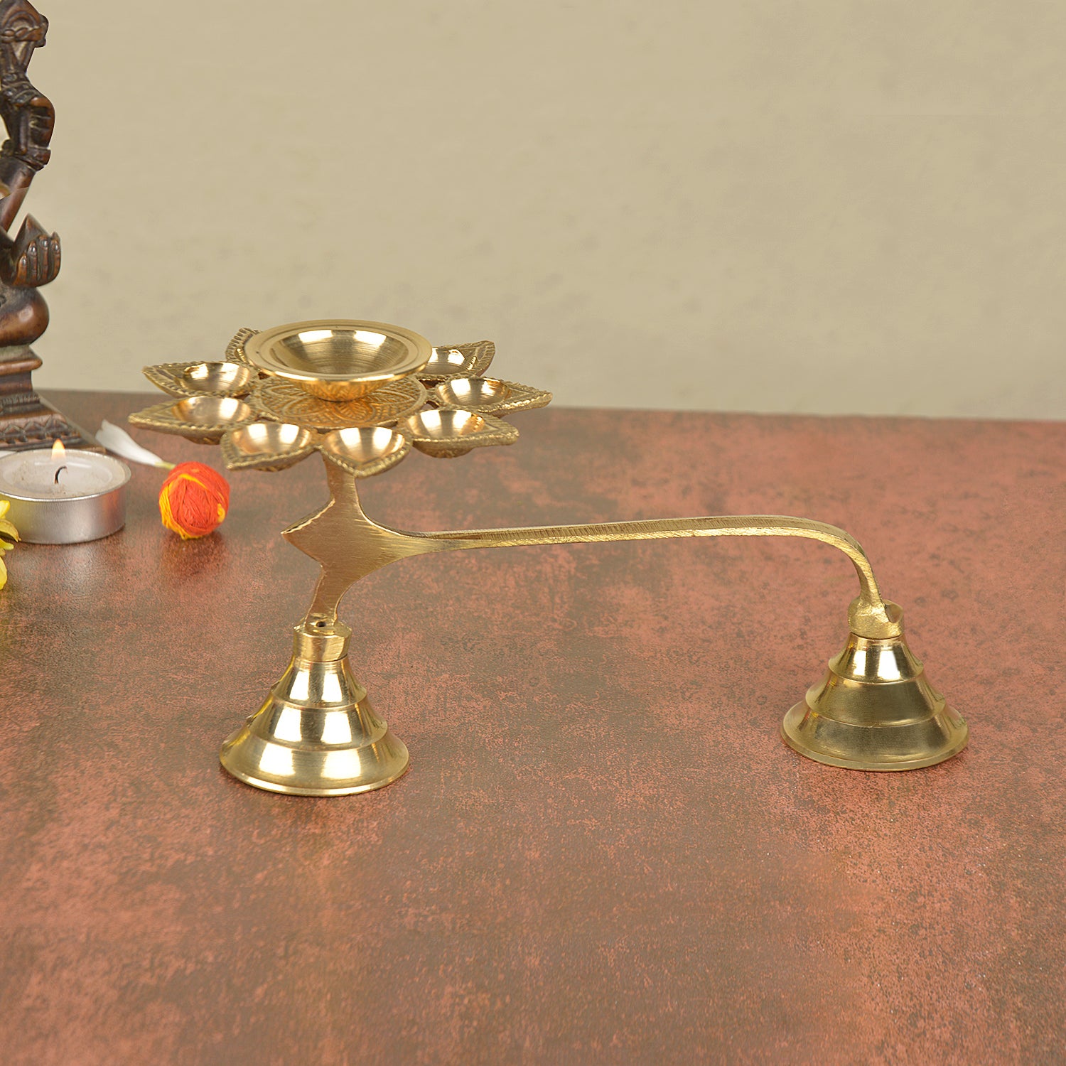 Buy Handcrafted Brass 10 Wicks Jyoti Aarti Diya with Handle Online at ...