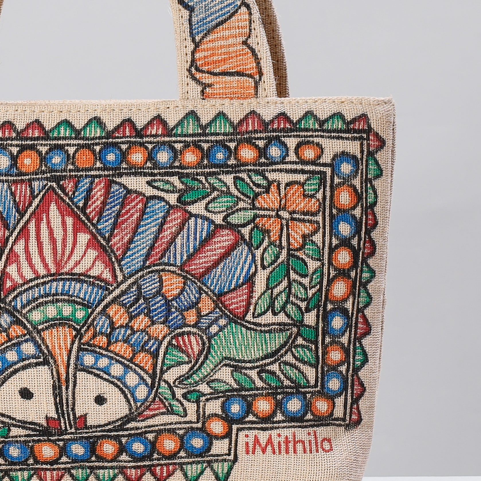 Buy Madhubani Handpainted Jute Cotton Hand Bag Online at iTokri.com - iTokri आई.टोकरी